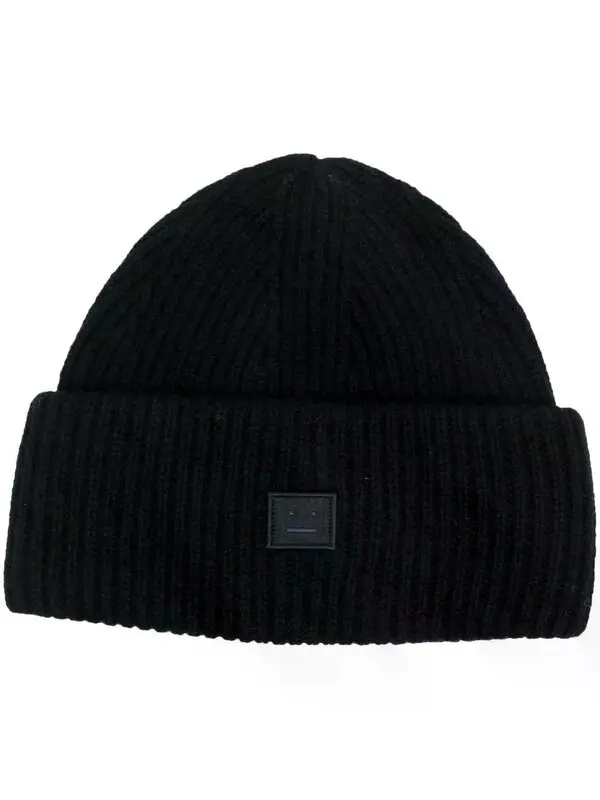 Acne Studios Logo Motif Rib-knit Beanie - Black