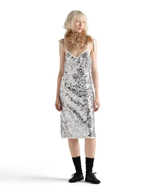 prada embroidered dress Prada Embroidered ribbed jersey dress – Wararni.com main image 1