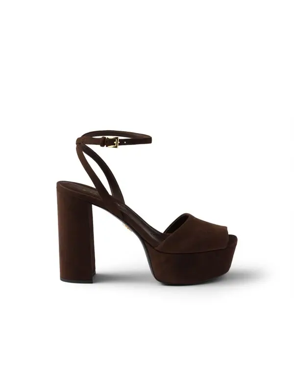 Prada Platform Suede Sandals - Brown