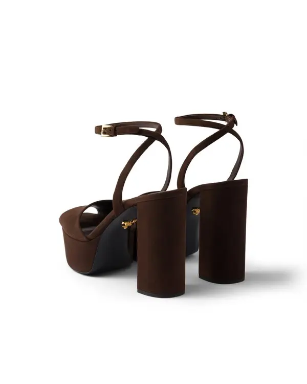 Prada Platform Suede Sandals - Brown