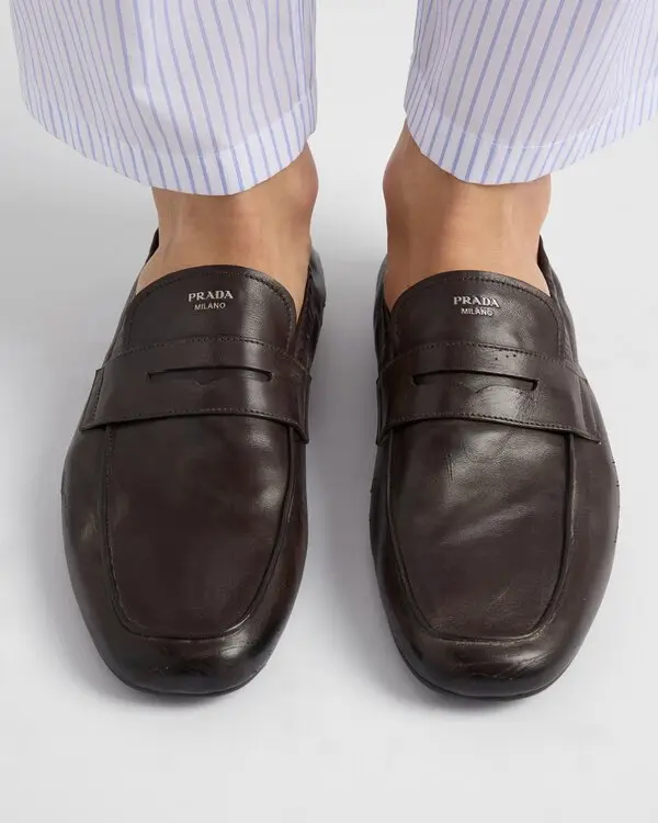 Prada Shuffle Antiqued Leather Loafers - Brown
