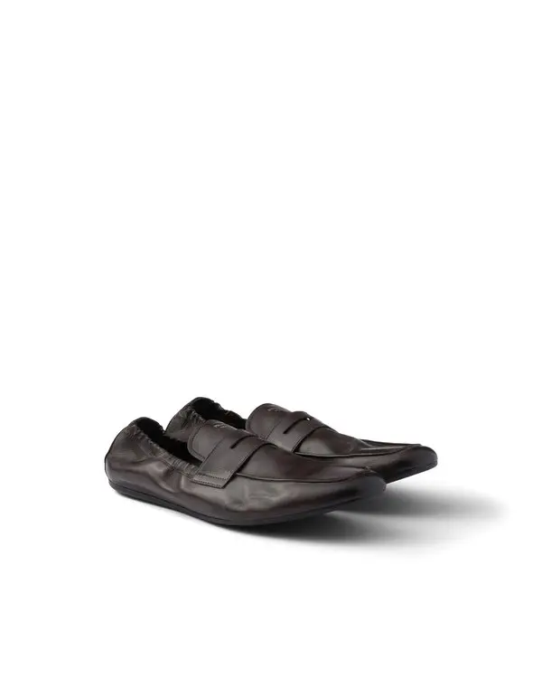 Prada Antiqued Leather Loafers - Brown