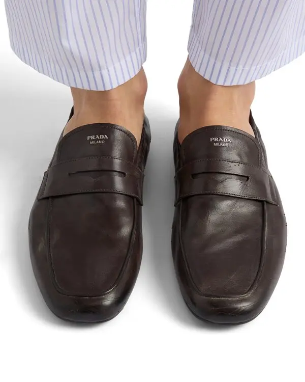 Prada Antiqued Leather Loafers - Brown
