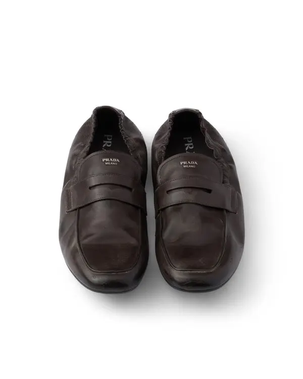 Prada Antiqued Leather Loafers - Brown
