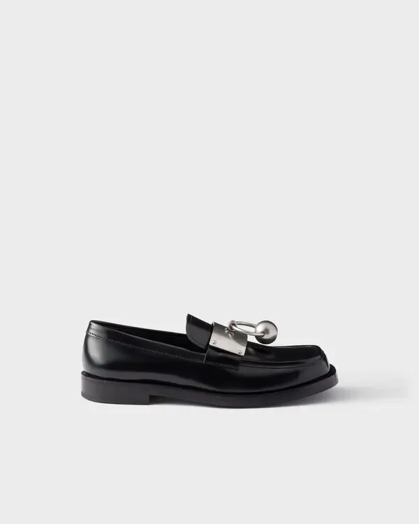 Prada Brushed Leather Loafers With Metal Ring
