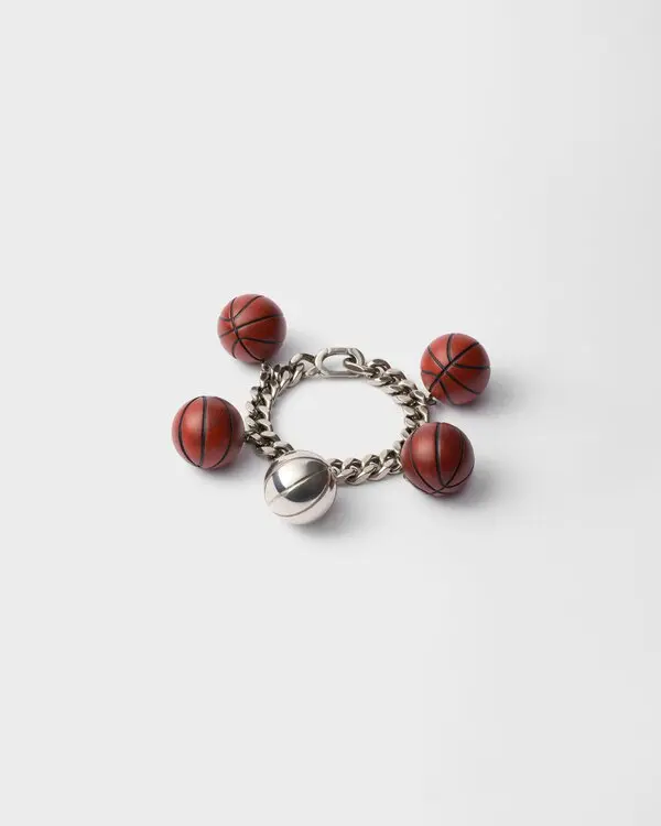 Prada Metal Basketball Charm Bracelet - Pewter/orange
