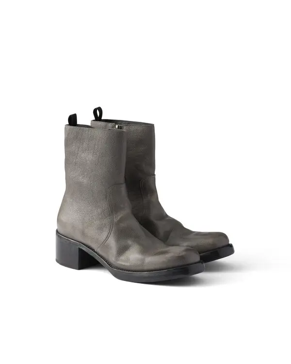 Prada Leather Booties - Grey