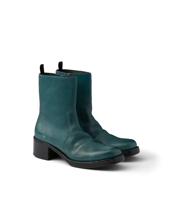 Prada Leather Booties - Light Blue