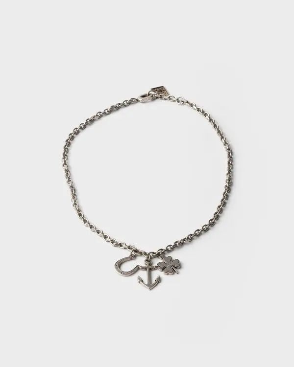 Prada Metal Pendant Necklace - Dark Grey