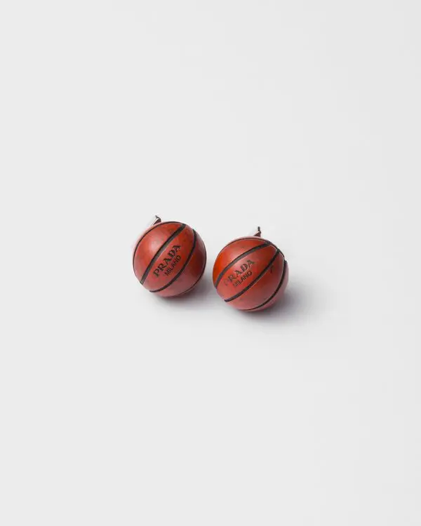 Prada Metal Basketball Earrings - Pewter/orange