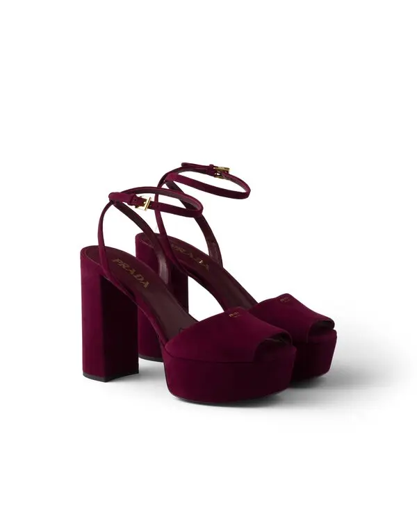 Prada Suede Platform Sandals - Red