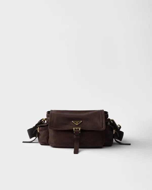 Prada Medium Nappa Leather Shoulder Bag With Flap - Sienna