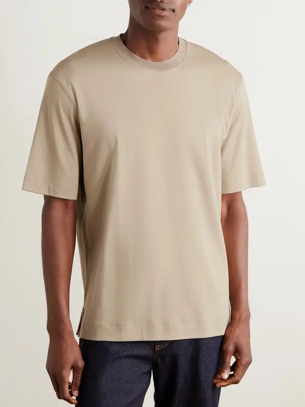 Zegna Cotton And Silk-blend Jersey T-shirt - Neutrals