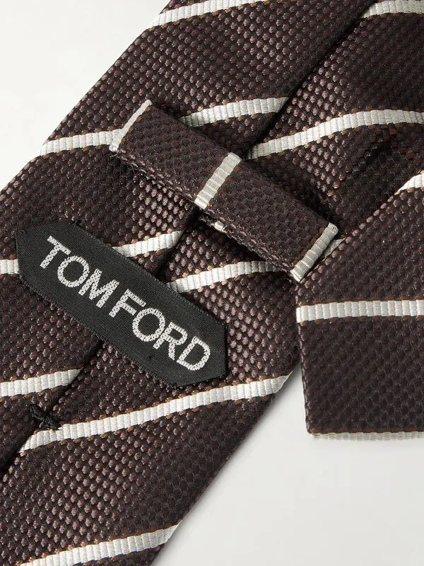 TOM FORD 8cm Striped Silk-jacquard Tie - Brown