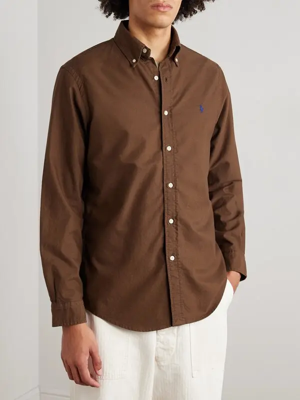 Polo Ralph Lauren Button-down Collar Logo-embroidered Cotton Oxford Shirt - Brown