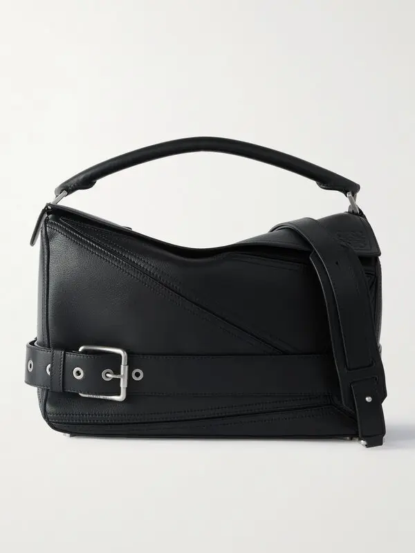Loewe Puzzle Biker Leather Messenger Bag - Black