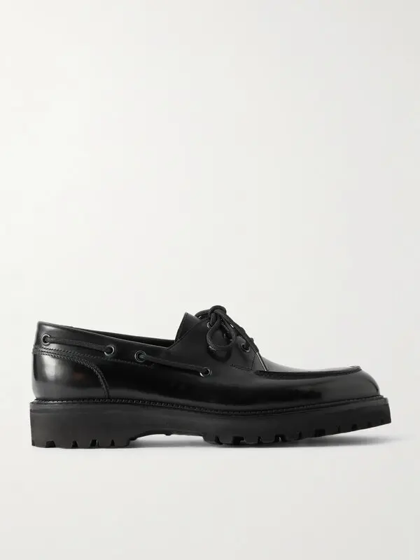 John Lobb Tide Glossed-leather Boat Shoes - Black