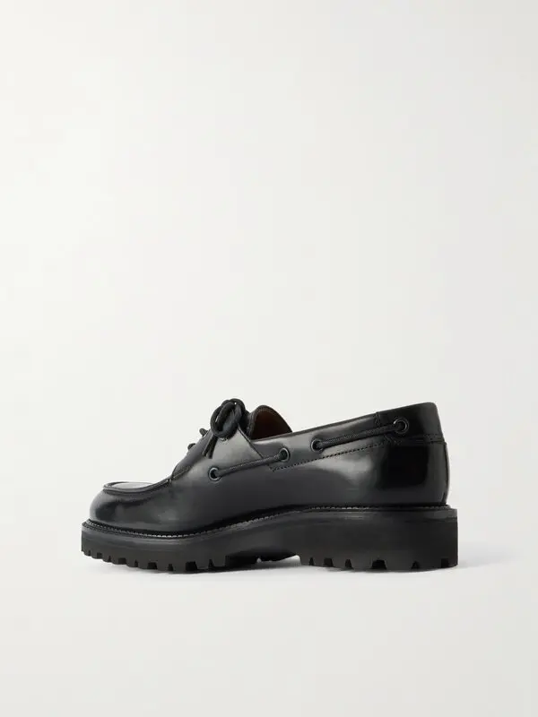 John Lobb Tide Glossed-leather Boat Shoes - Black