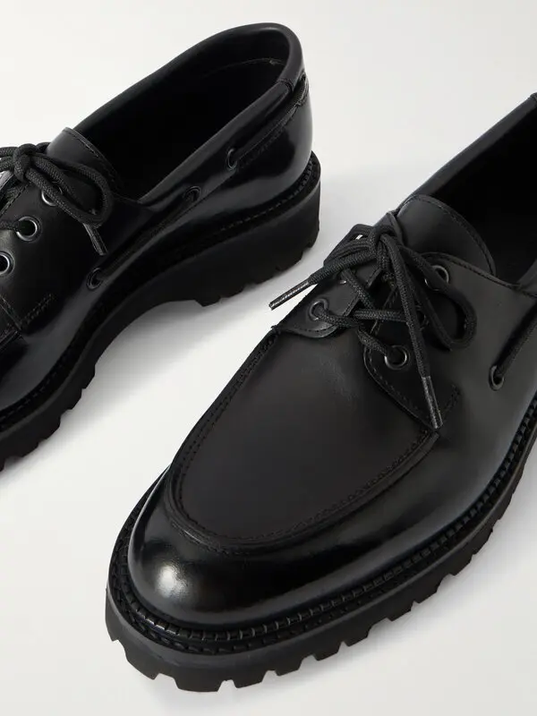 John Lobb Tide Glossed-leather Boat Shoes - Black