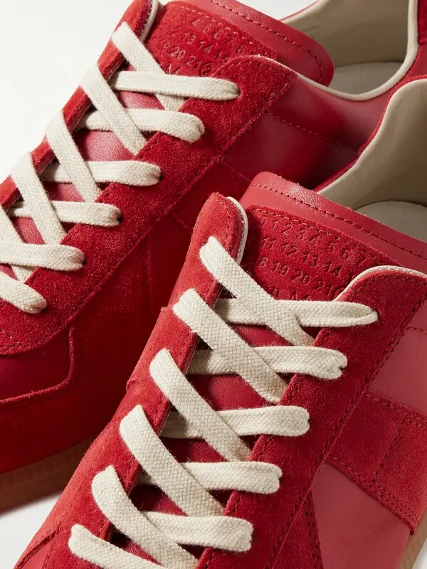 Maison Margiela Replica Leather And Suede Sneakers - Red