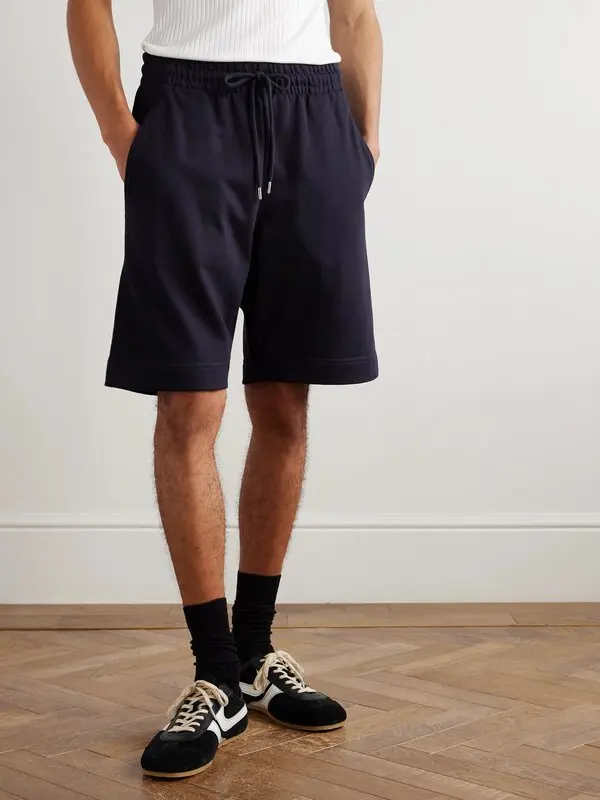 Dries Van Noten Wide-leg Cotton-jersey Drawstring Shorts - Blue