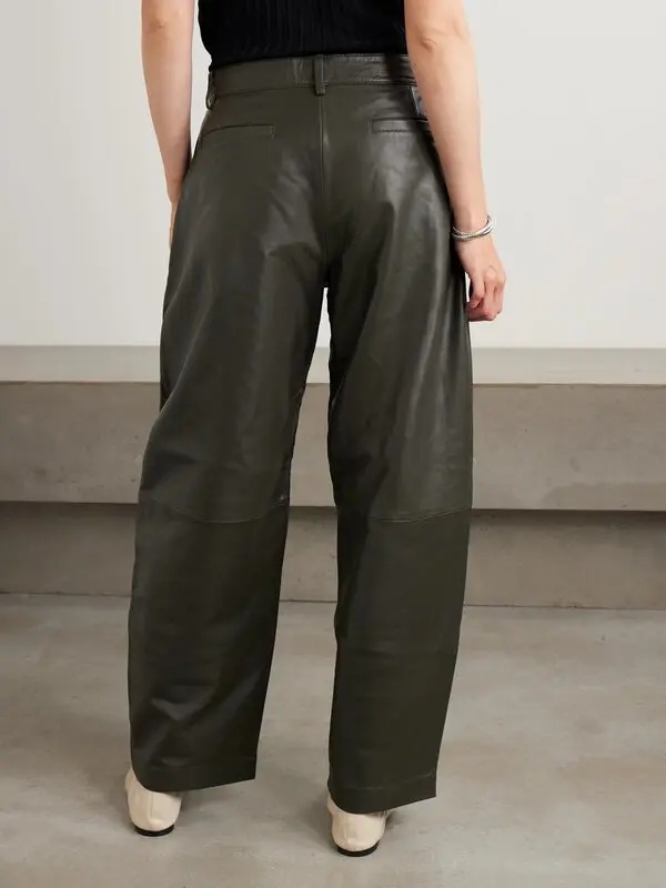 ST. AGNI Leather Tapered Pants - Green