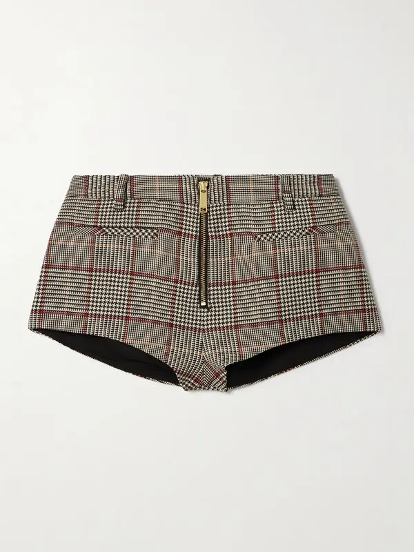 SELF-PORTRAIT Houndstooth Woven Micro Shorts
