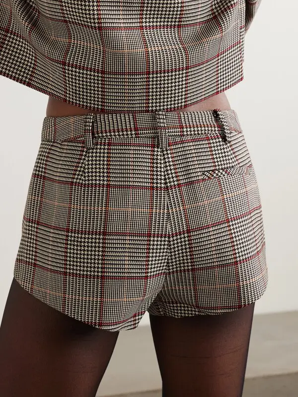SELF-PORTRAIT Houndstooth Woven Micro Shorts