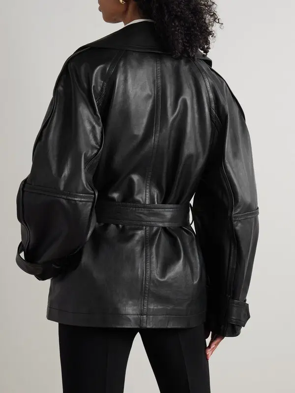 RÓHE Belted Double-breasted Leather Jacket