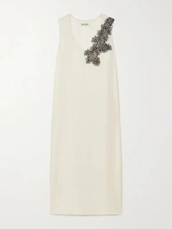 RÓHE Lace-trimmed Silk-satin Maxi Dress - Neutrals