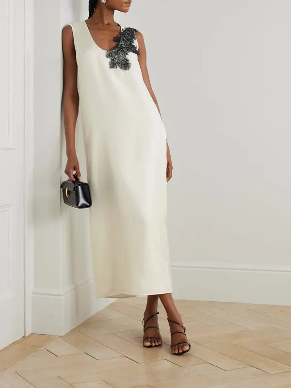 RÓHE Lace-trimmed Silk-satin Maxi Dress - Neutrals