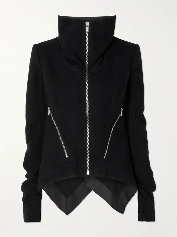 Rick Owens Satin-trimmed Boiled-wool Turtleneck Jacket