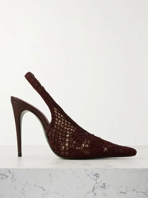 Magda Butrym Leather-trimmed Crocheted Mesh Slingback Pumps - Brown