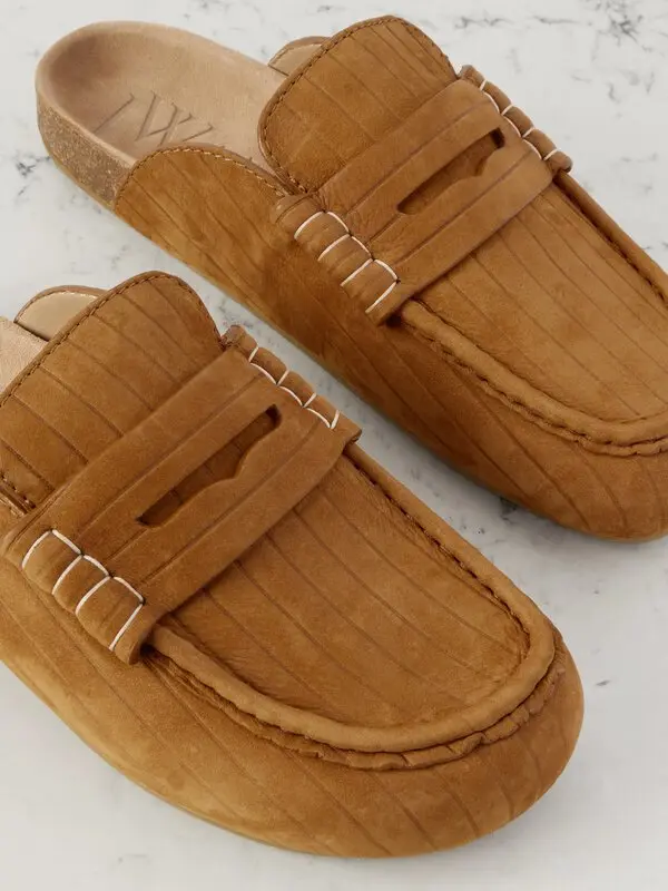 JW Anderson Stitch Ribbed Nubuck Mules - Brown