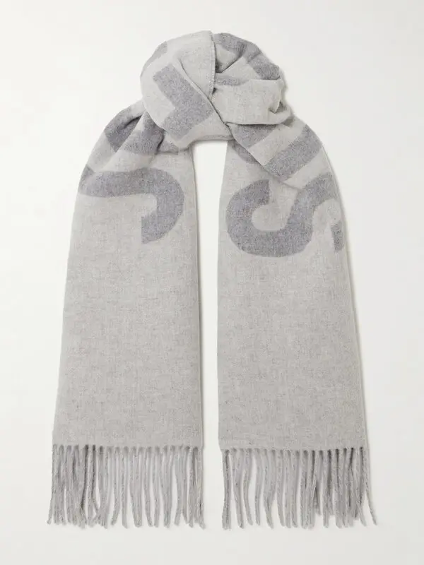 Jacquemus Fringed Wool-jacquard Scarf - Gray
