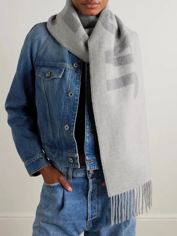 Jacquemus Fringed Wool-jacquard Scarf - Gray