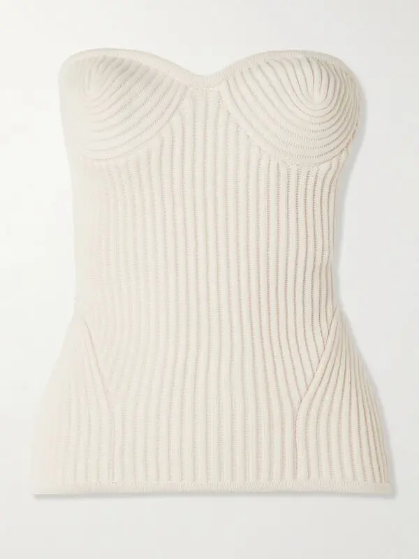 JEAN PAUL GAULTIER Paneled Ribbed Wool-blend Bustier Top