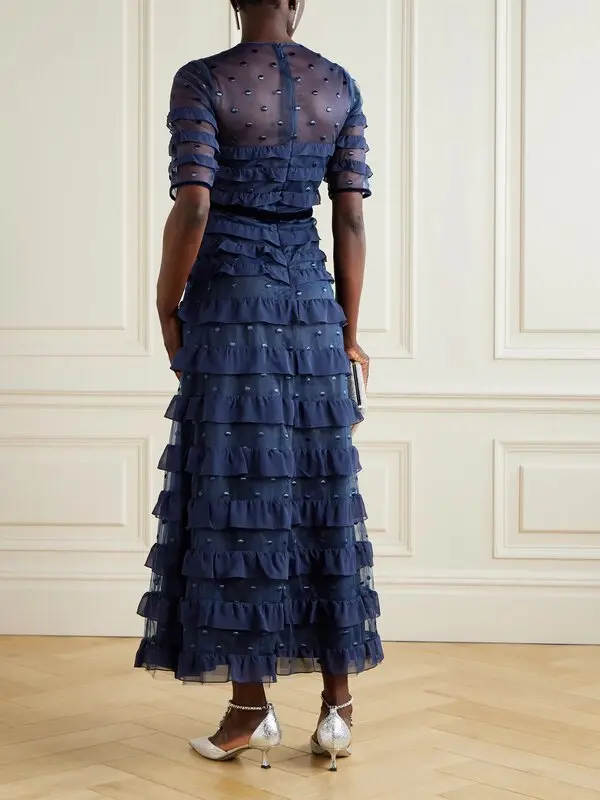 Costarellos Point D'esprit And Chiffon Midi Dress - Blue