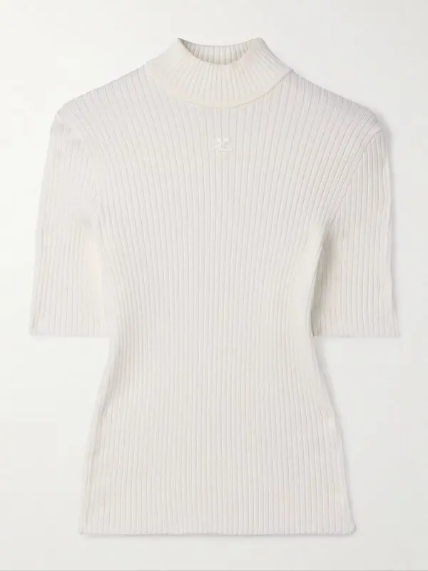 COURREGES Appliquéd Ribbed-knit Top