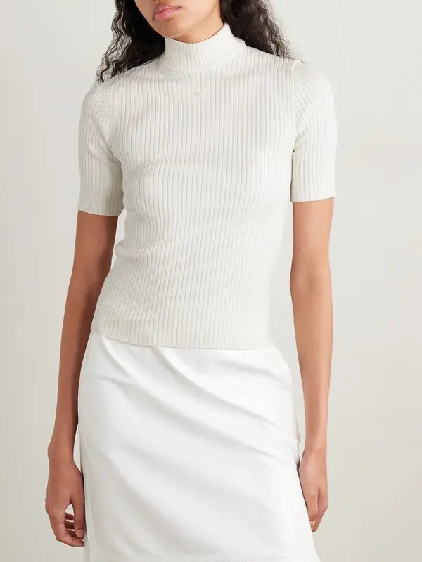 COURREGES Appliquéd Ribbed-knit Top - White
