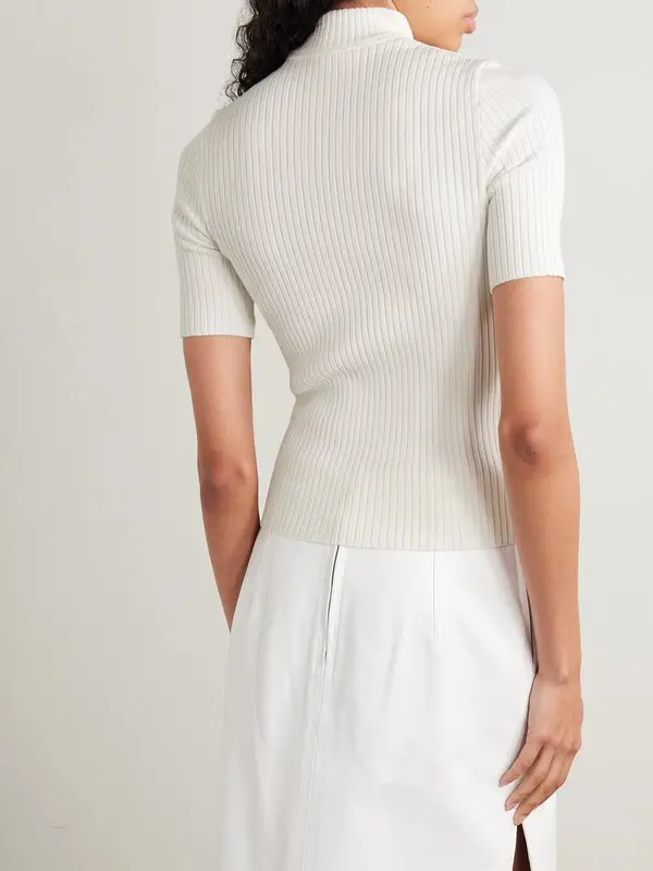 COURREGES Appliquéd Ribbed-knit Top - White