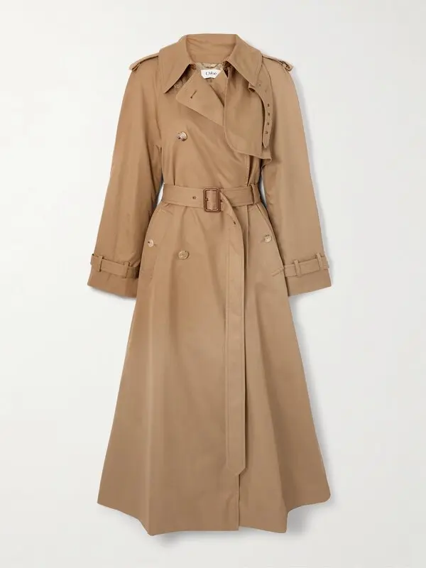 Chloé Double-breasted Leather-trimmed Cotton-gabardine Trench Coat