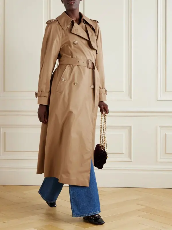 Chloé Double-breasted Leather-trimmed Cotton-gabardine Trench Coat