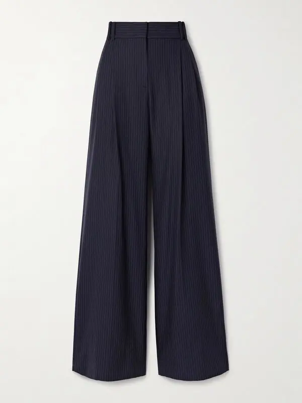 Another Tomorrow Pinstriped Wool-blend Wide-leg Pants