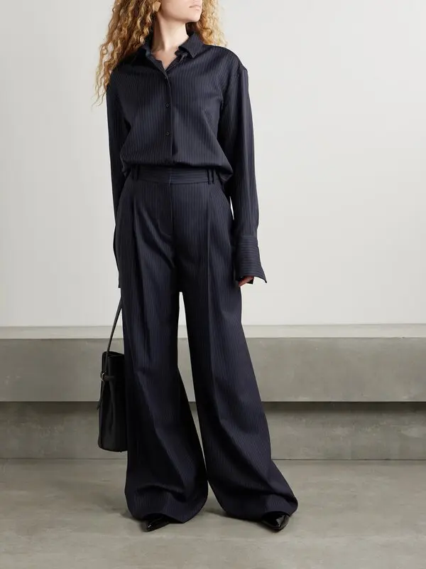 Another Tomorrow Pinstriped Wool-blend Wide-leg Pants
