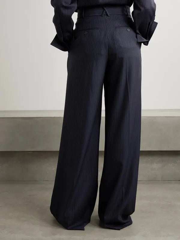 Another Tomorrow Pinstriped Wool-blend Wide-leg Pants