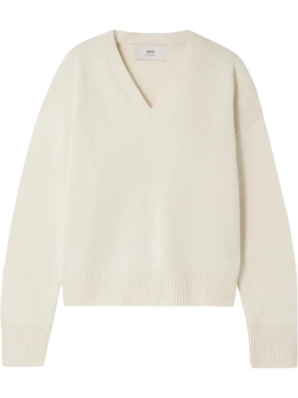 AMI Paris Oversized Embroidered Wool And Cashmere-blend Sweater