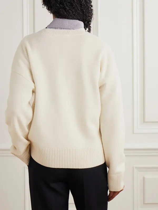 AMI Paris Oversized Embroidered Wool And Cashmere-blend Sweater