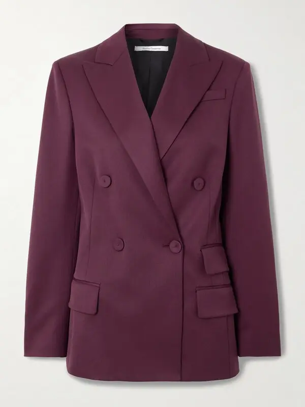 Another Tomorrow Double-breasted Wool-blend Blazer - Burgundy