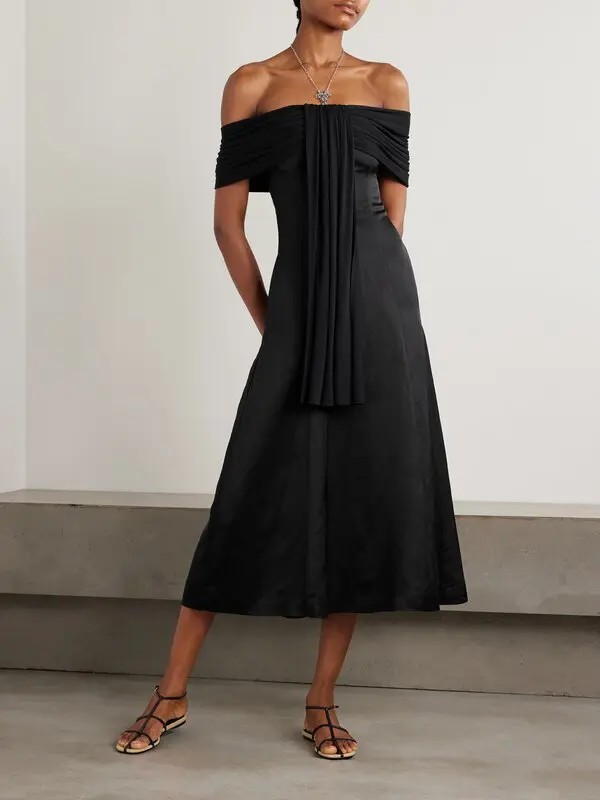 Abadia Voile And Stretch-bamboo Jersey Midi Dress - Black